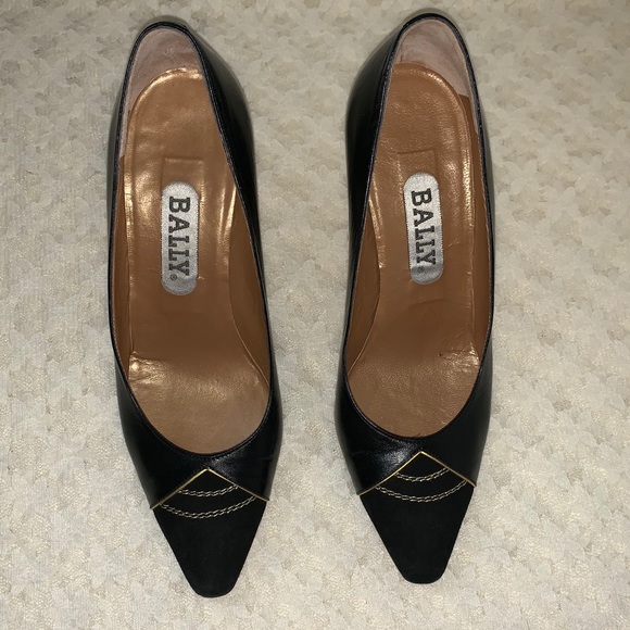Bally | Shoes | Vintage Bally Black Leather Suede Pumps W Gold | Poshmark